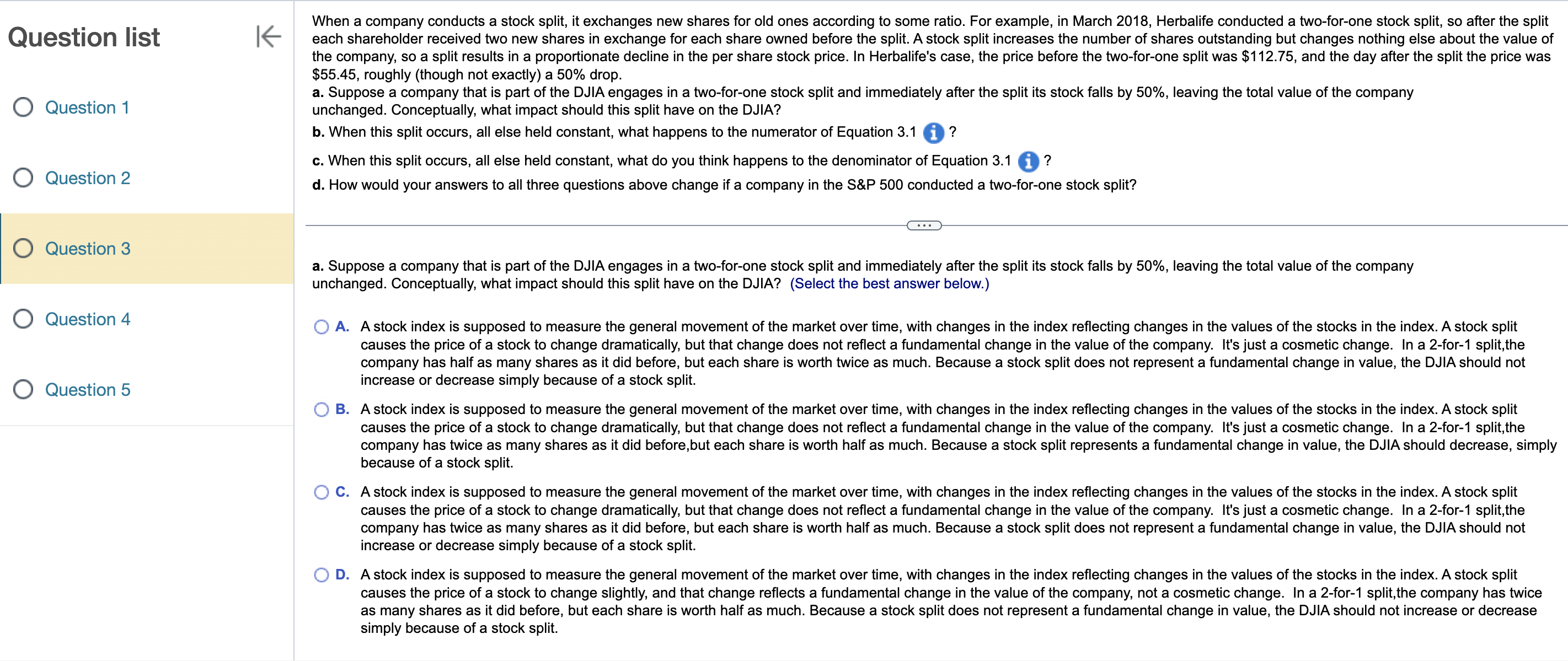 Solved c. When this split occurs, all else held constant, | Chegg.com