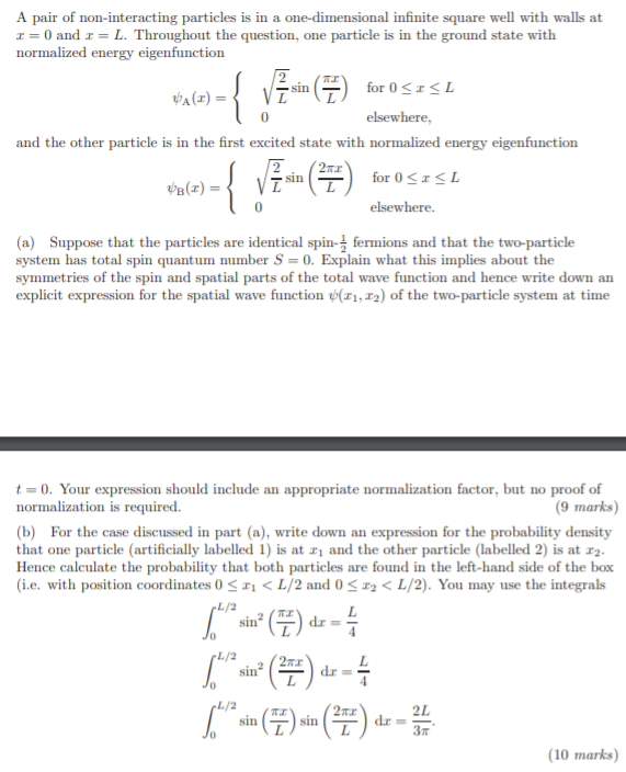 Solved A pair of non-interacting particles is in a | Chegg.com