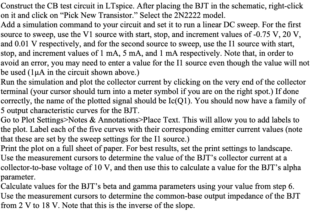 Solved 2N2222 V1 I1 + V 1A CB Test Circuit Construct the | Chegg.com