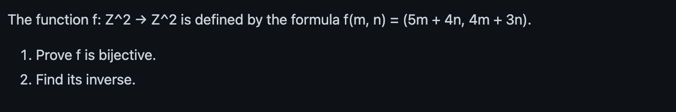Solved The function f:Z∧2→Z∧2 is defined by the formula | Chegg.com