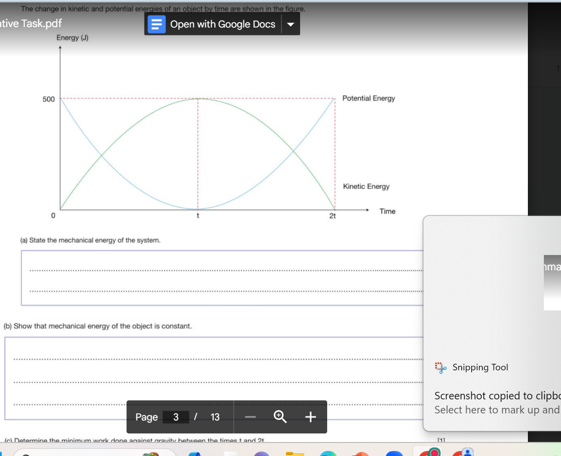 Solved The change in kinetic and potential energies of an | Chegg.com