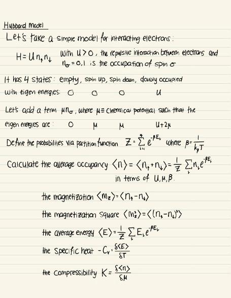 Hubbard Model Let's take a simple model for | Chegg.com