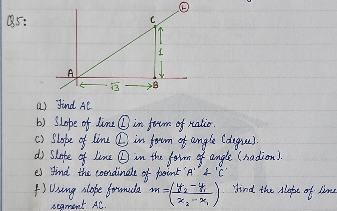Solved a) Find AC. b) Slope of line (L) in form of ratio. c) | Chegg.com