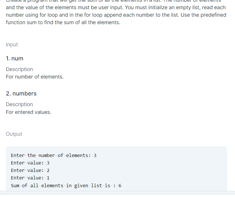Solved and the value of the elements must be user input. You | Chegg.com