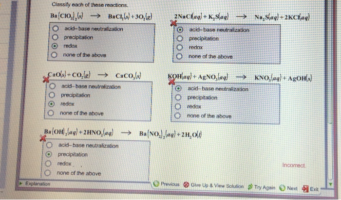 Solved Classify each of these reactions. Ba cio O acid-base | Chegg.com