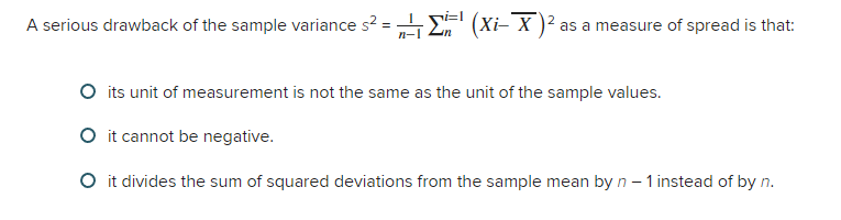 A serious drawback of the sample variance | Chegg.com