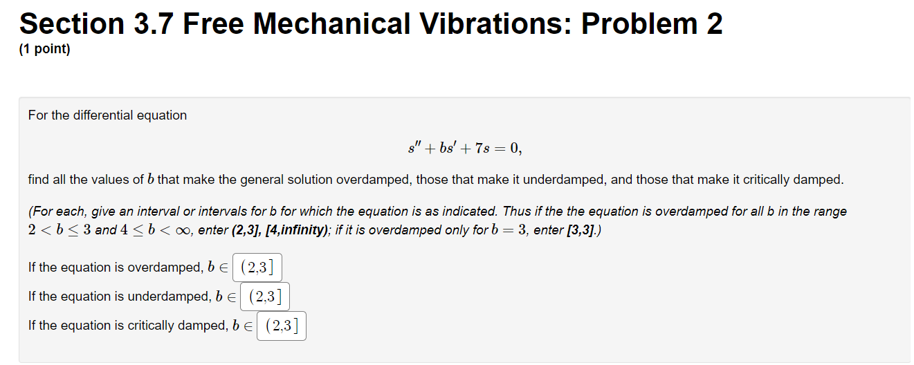 Solved Section 3.7 Free Mechanical Vibrations: Problem 2 (1 | Chegg.com