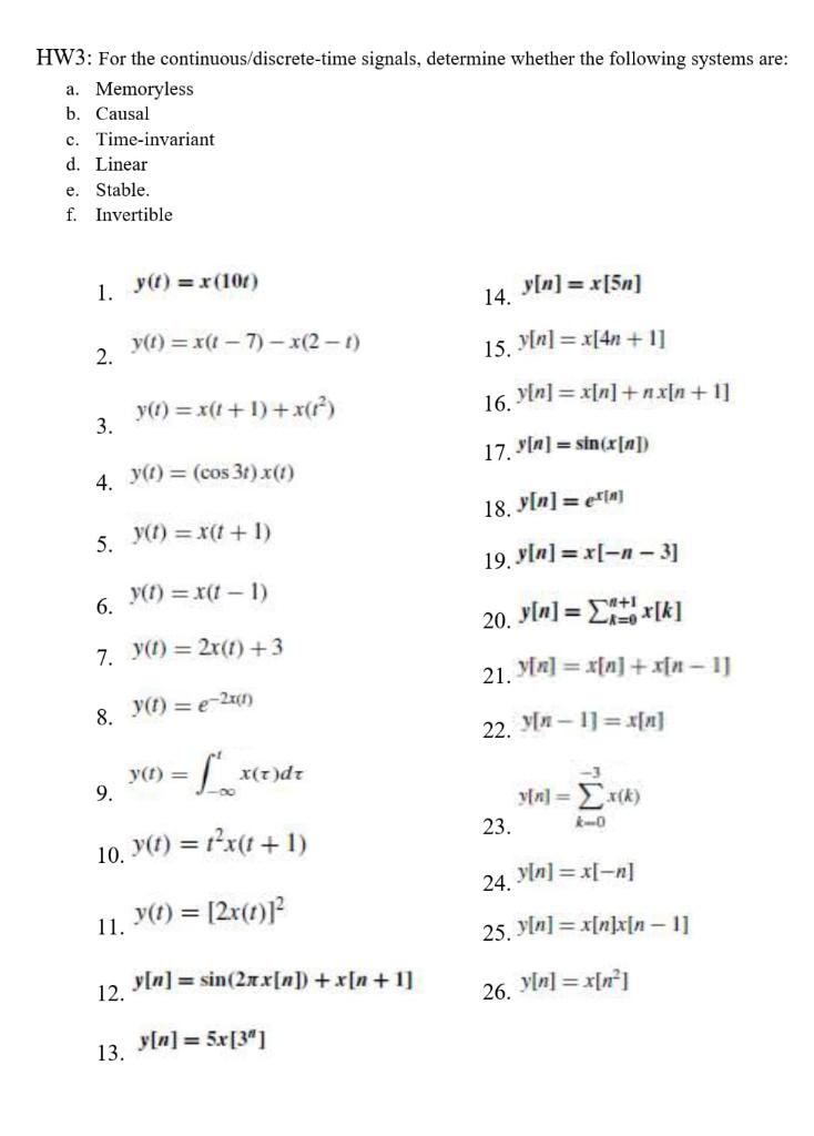 Solved HW3: For the continuous/discrete-time signals, | Chegg.com