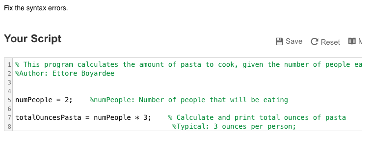 Solved Fix the syntax errors. Your Script B Save C Reset M 1 | Chegg.com