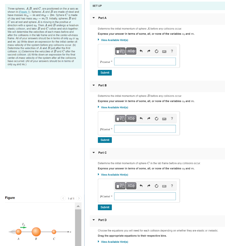 Solved Three spheres, AA,BB, and CC, are positioned on the | Chegg.com