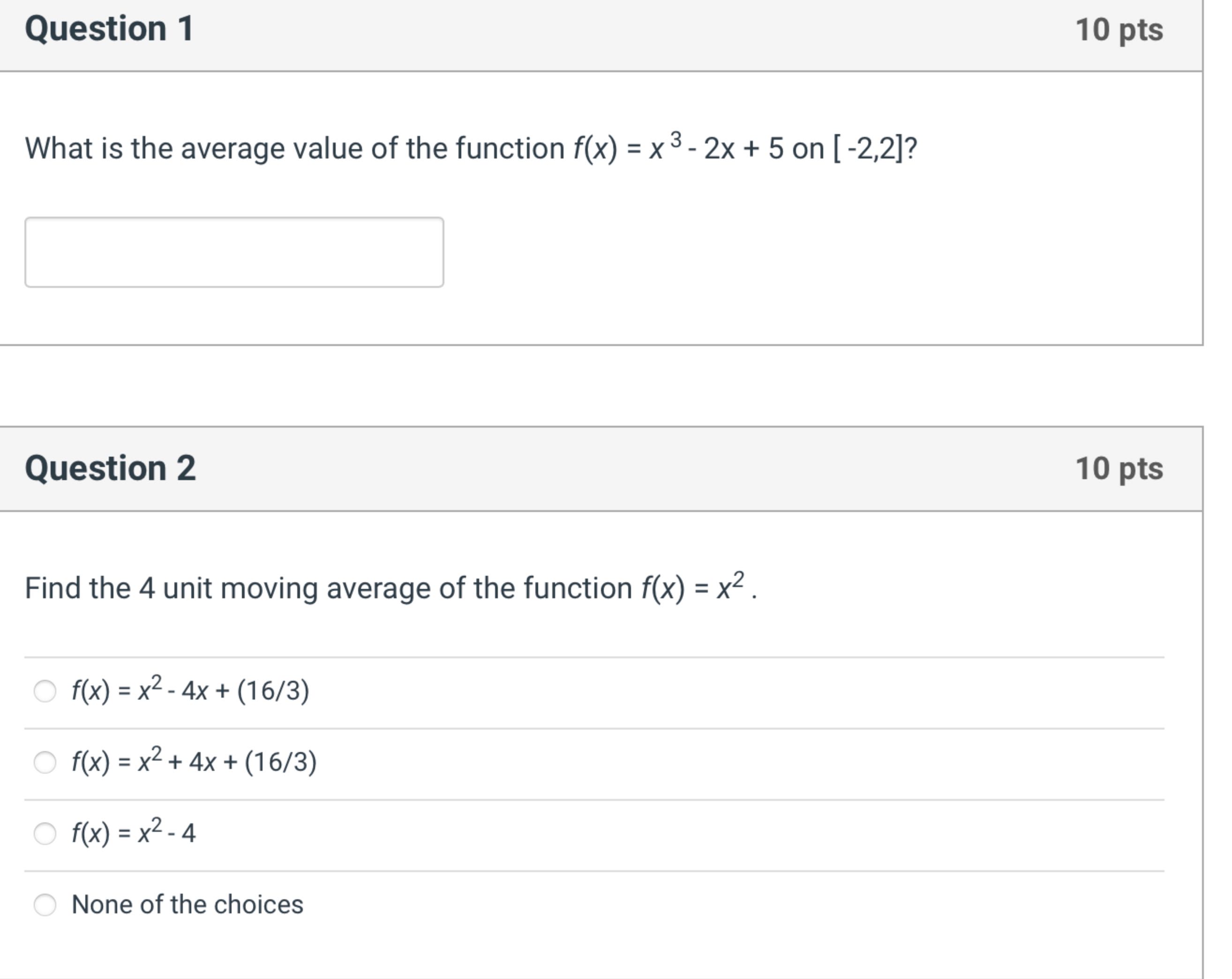 Solved Question 1What is the average value of the function | Chegg.com