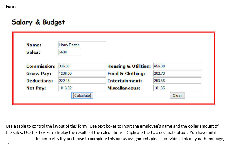 Solved Javascript Salary And Budget Create A Form That Will