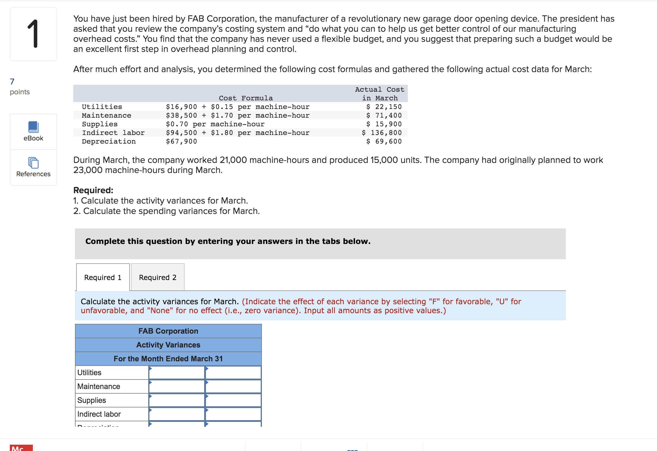 Solved Required 1 Calculate The Activity Variances For
