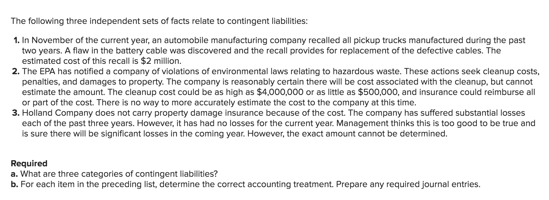 Solved Requireda. ﻿What are three categories of contingent | Chegg.com
