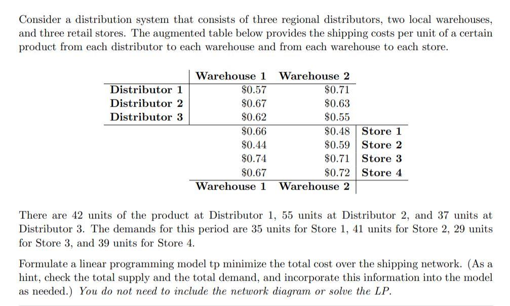 Solved Consider a distribution system that consists of three | Chegg.com