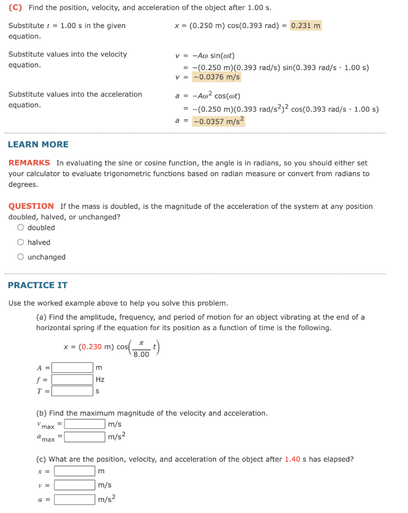 Solved EXAMPLE 13.6 The Vibrating Object-Spring System GOAL | Chegg.com