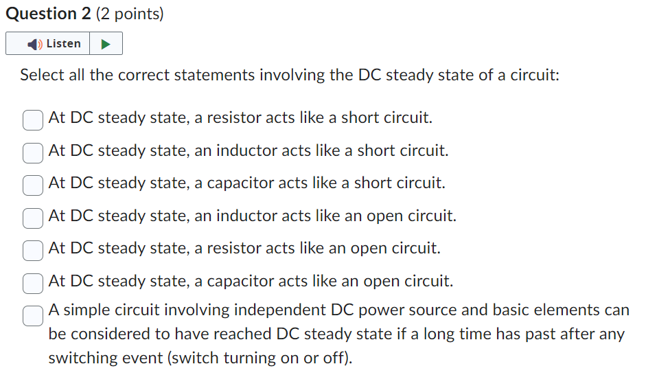 Solved Select all the correct statements involving the DC | Chegg.com