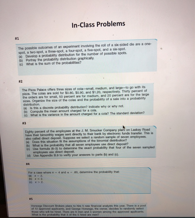 Solved In-Class Problems #1 The possible outcomes of an | Chegg.com