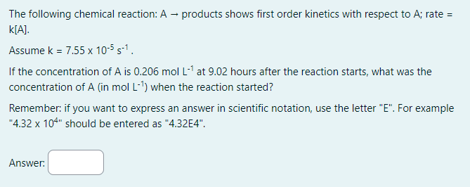Solved The following chemical reaction: A→ products shows | Chegg.com