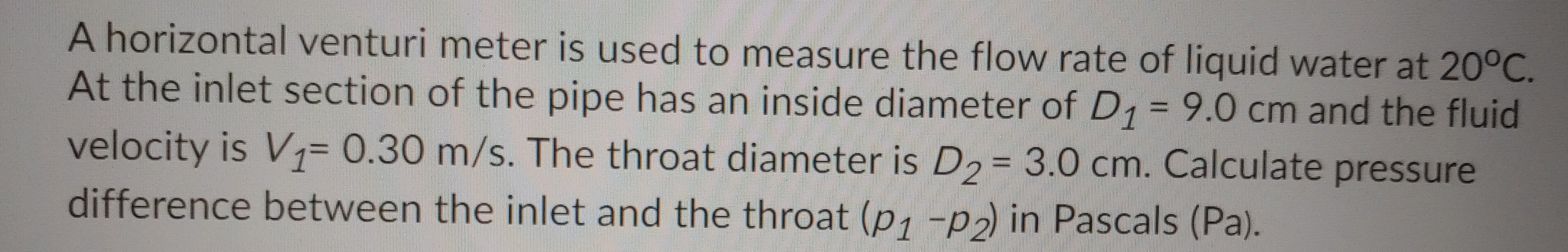 Solved A horizontal venturi meter is used to measure the | Chegg.com