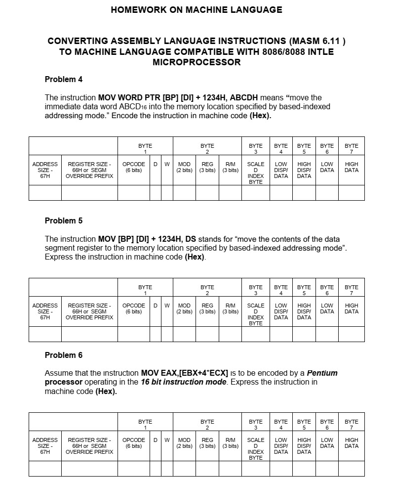 HOMEWORK ON MACHINE LANGUAGE CONVERTING ASSEMBLY | Chegg.com