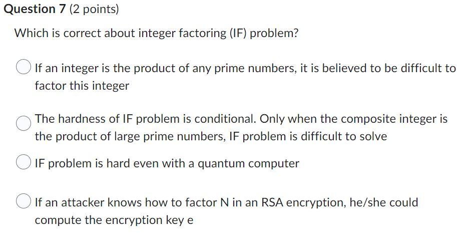 Solved Question 7 (2 points) Which is correct about integer | Chegg.com
