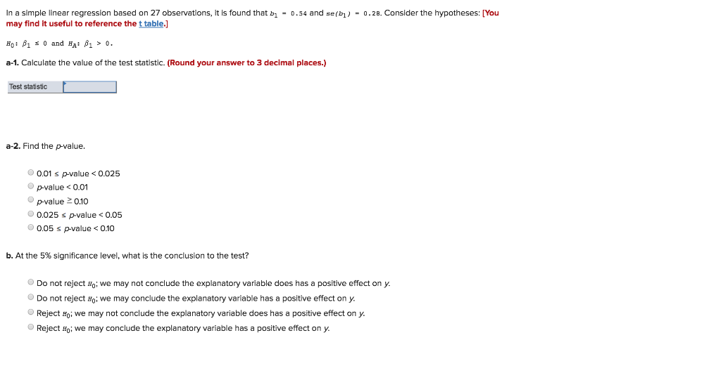 Solved In a simple linear regression based on 27 | Chegg.com