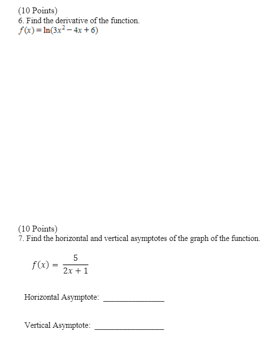 Solved (10 Points) 6. Find the derivative of the function. | Chegg.com
