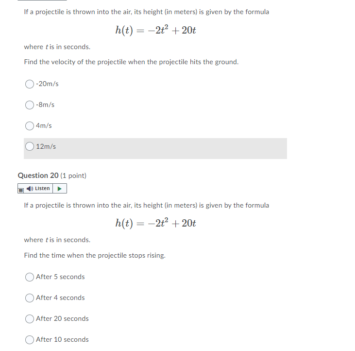 Solved = If a projectile is thrown into the air, its height | Chegg.com