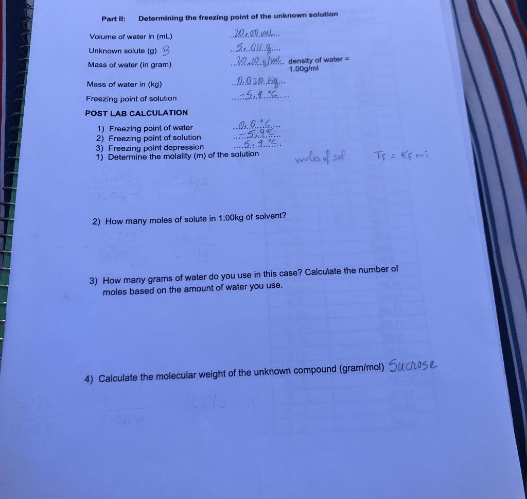 Solved Part II: Determining the freezing point of the | Chegg.com