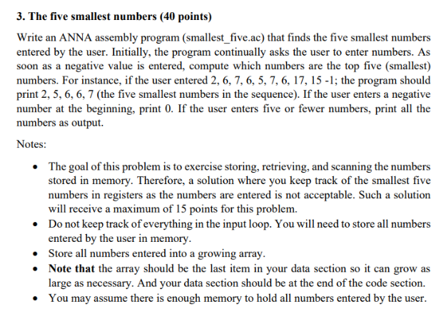 3. The five smallest numbers (40 points) Write an | Chegg.com