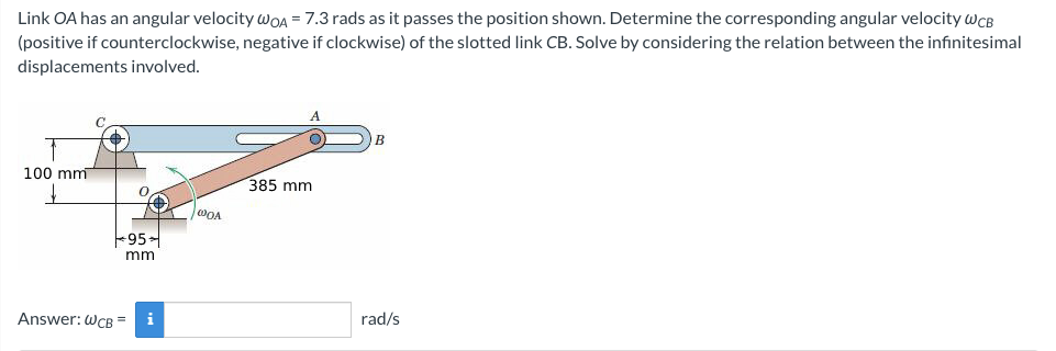 Solved Link OA has an angular velocity ωOA=7.3 rads as it | Chegg.com