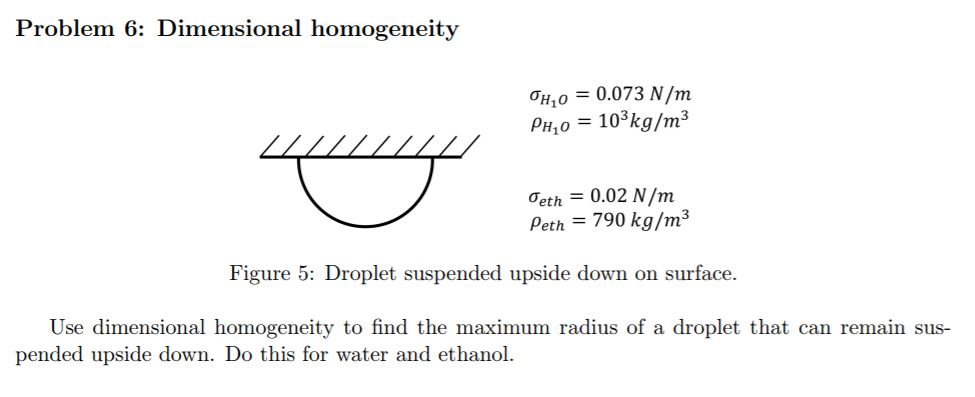 Solved Problem 6: Dimensional homogeneity ƠHī0 = 0.073 N/m | Chegg.com