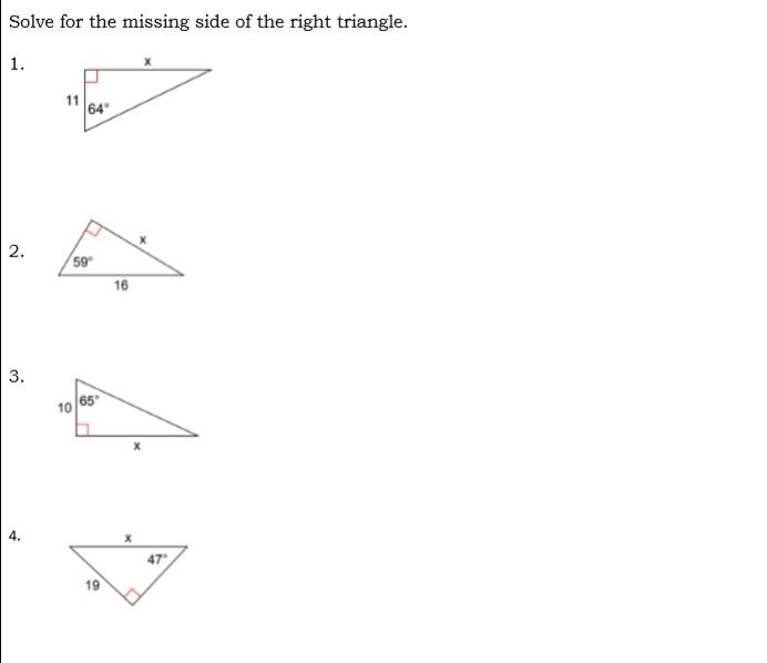 Solved Solve for the missing side of the right triangle. 1. | Chegg.com