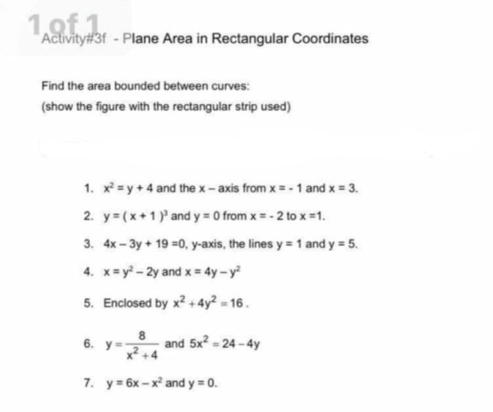 Solved 1 of 1 Activity#3f - Plane Area in Rectangular | Chegg.com