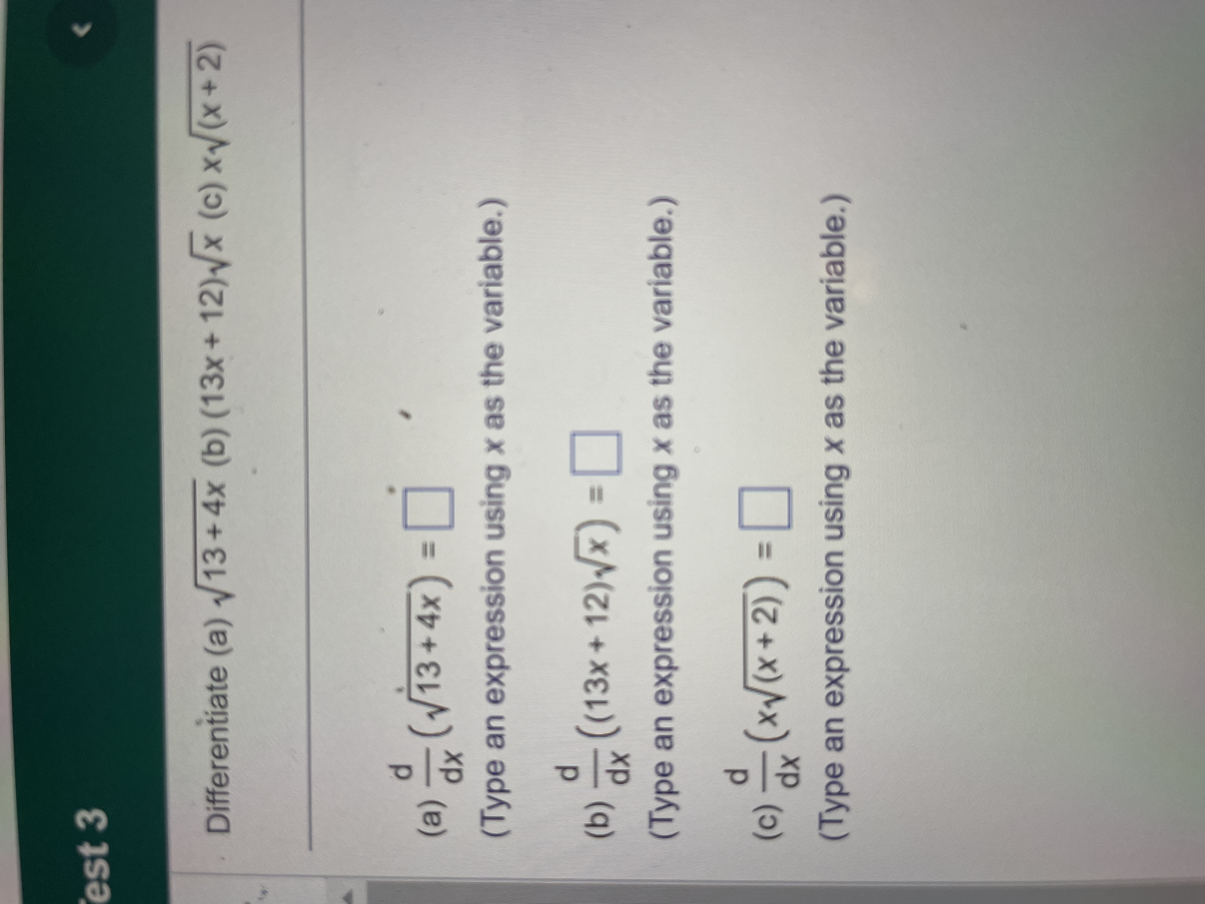 Solved differentiate | Chegg.com