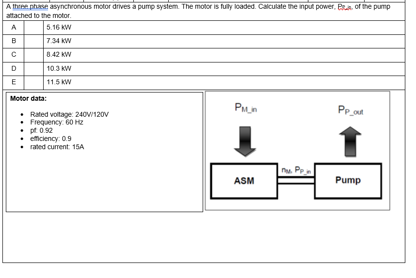 Solved A three phase asynchronous motor drives a pump | Chegg.com
