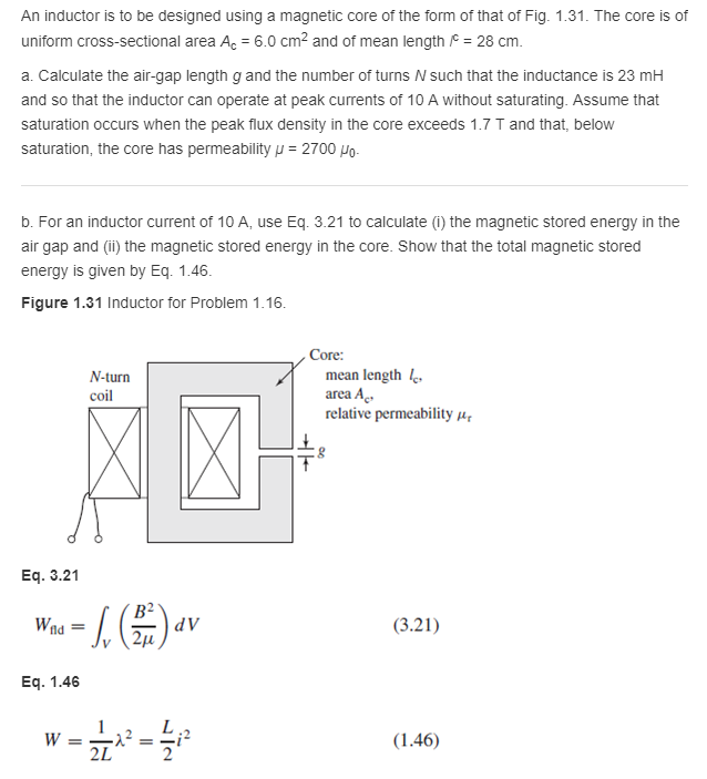 Solved An inductor is to be designed using a magnetic core | Chegg.com