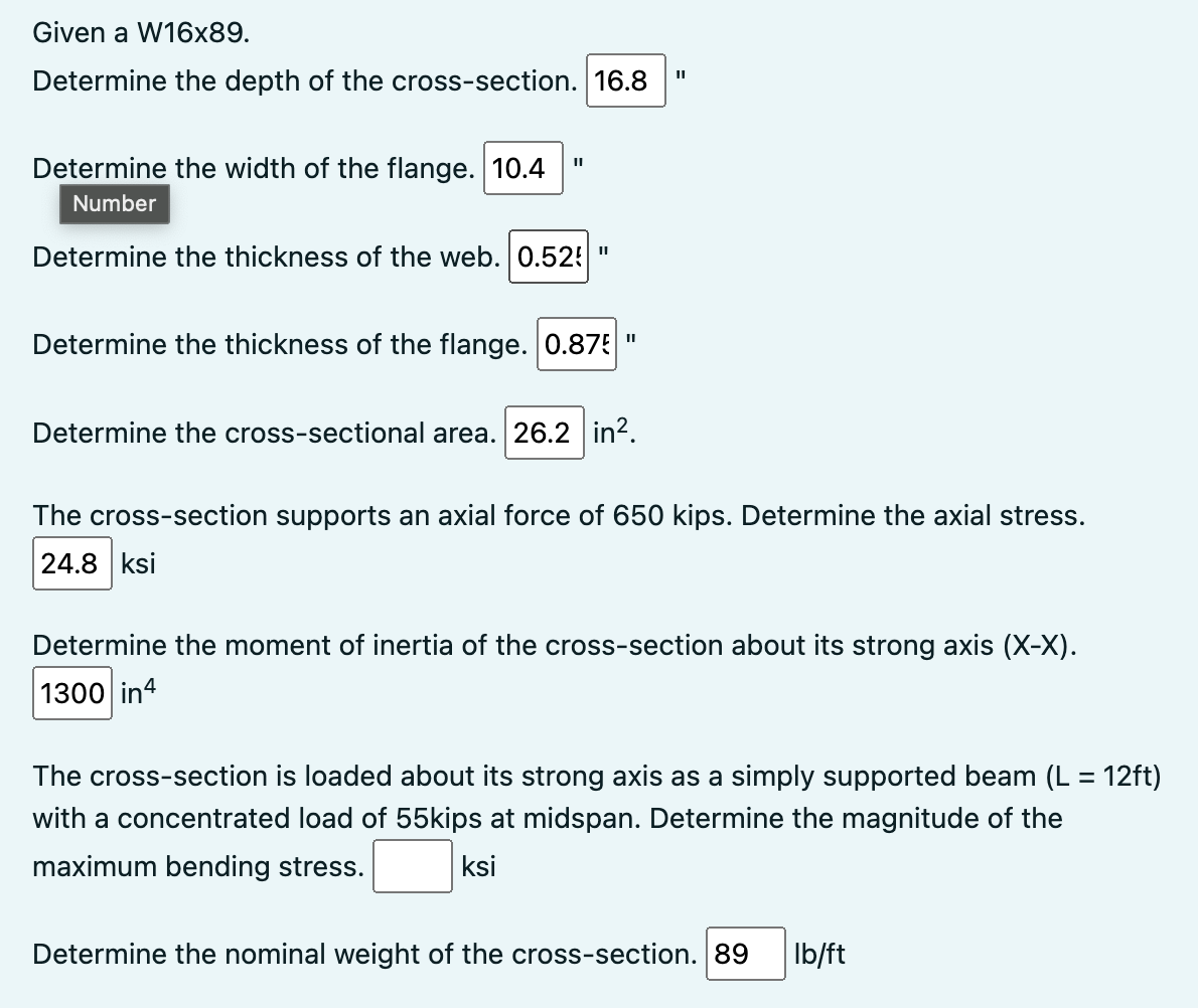 Solved Given a W16x89. Determine the depth of the | Chegg.com