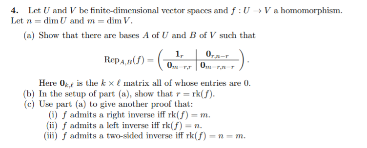 Solved 4. Let U and V be finite-dimensional vector spaces | Chegg.com