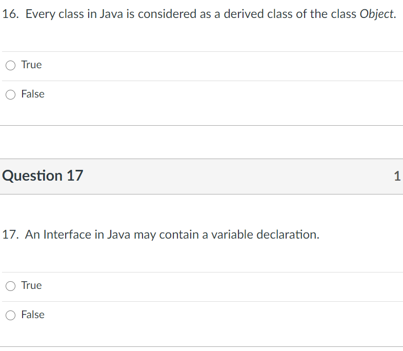 Solved 14. A derived class in Java may have multiple base | Chegg.com