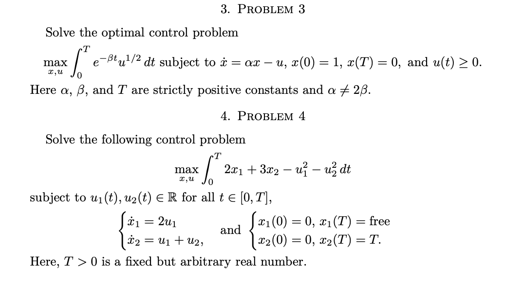 Solved 3. PROBLEM 3 Solve the optimal control problem cᎢ Bt | Chegg.com