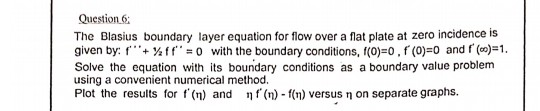 Solved Question The Blasius boundary layer equation for flow | Chegg.com