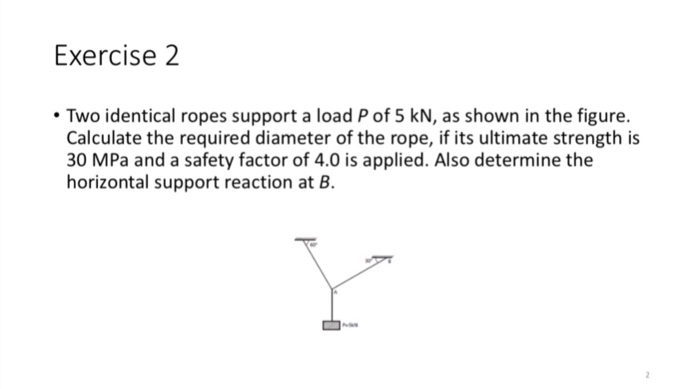 Solved Exercise 2 Two identical ropes support a load P of 5 | Chegg.com