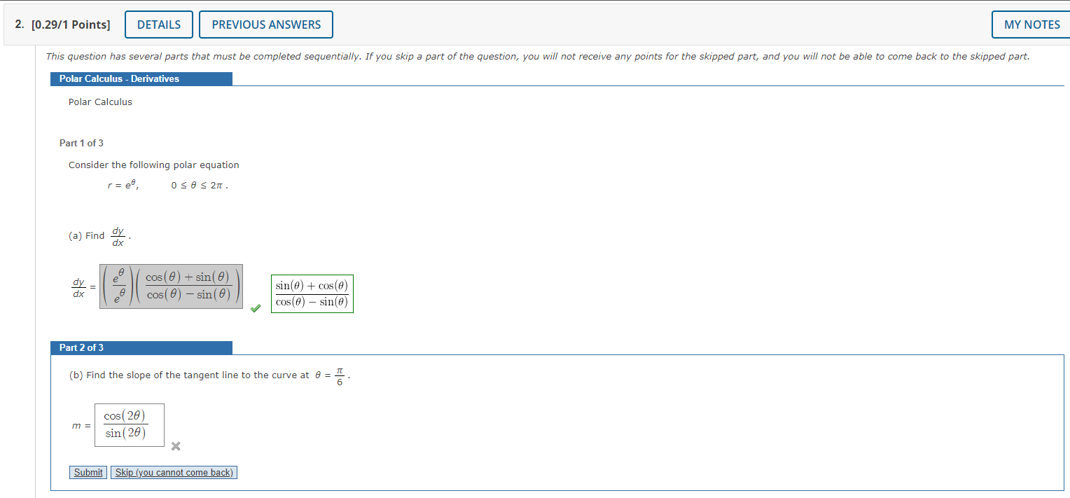 Solved Polar Calculus - ﻿DerivativesPolar CalculusPart 1 ﻿of | Chegg.com