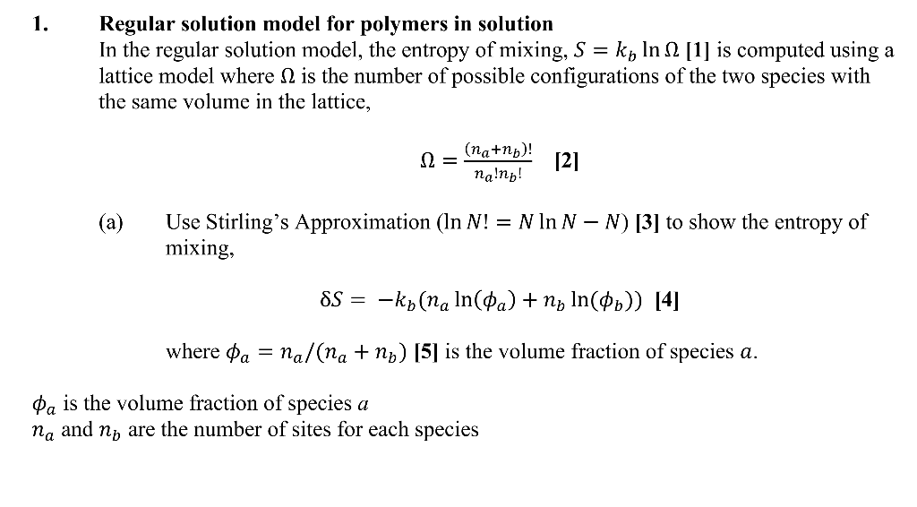 Solved 1. Regular solution model for polymers in solution In | Chegg.com