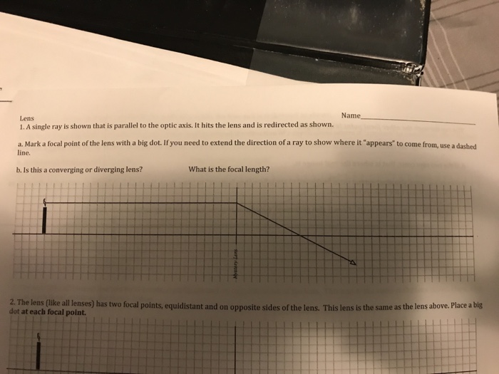 Solved Name Lens 1. A single ray is shown that is parallel | Chegg.com