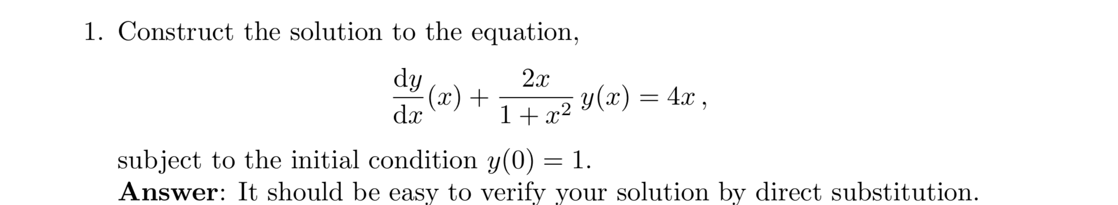 Solved 2x 1. Construct the solution to the equation, () + | Chegg.com