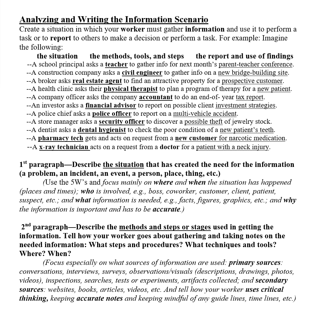 Analyzing and Writing the Information Scenario Create | Chegg.com