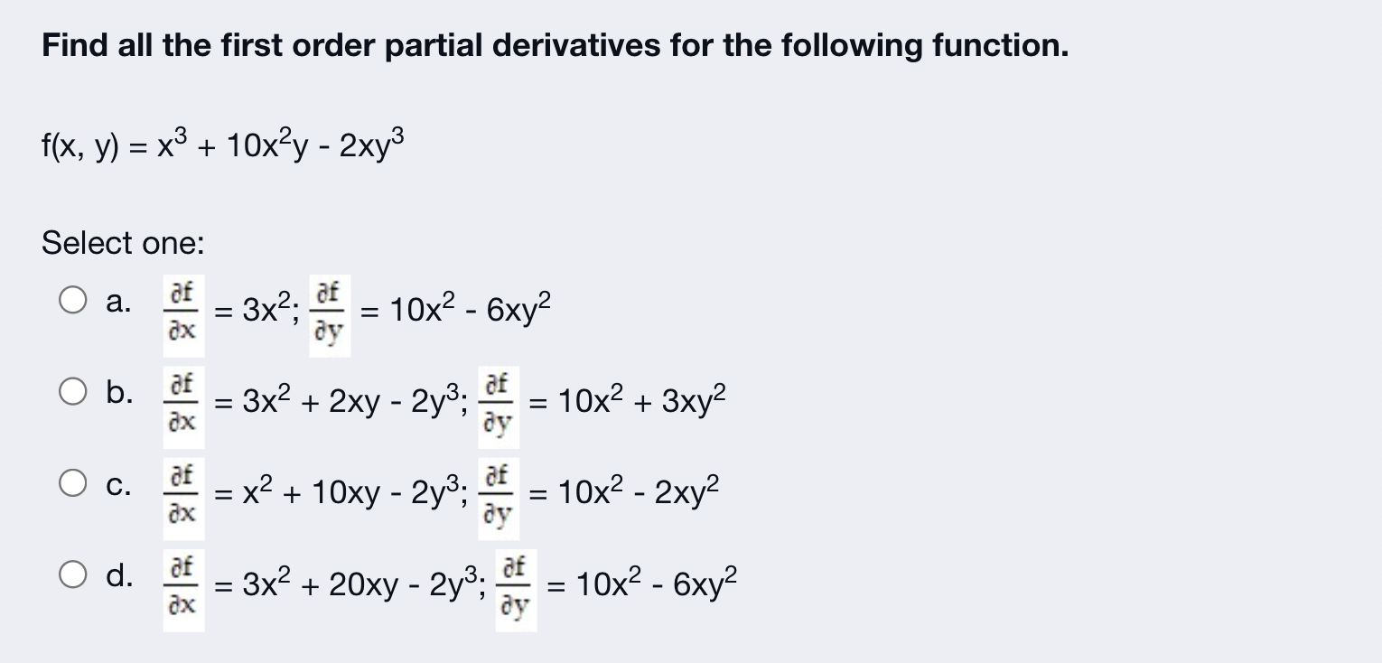 Solved Find all the first order partial derivatives for the | Chegg.com